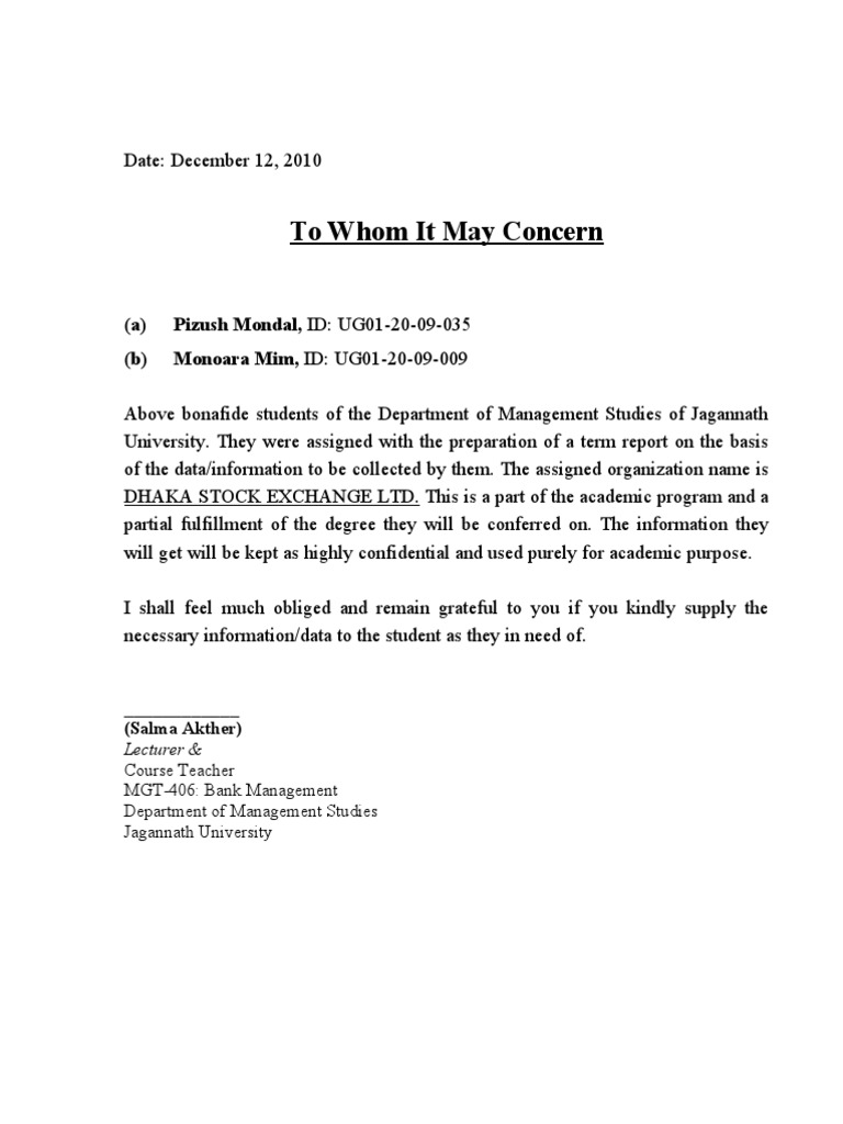 Authorization Letter for Data Collection | Business