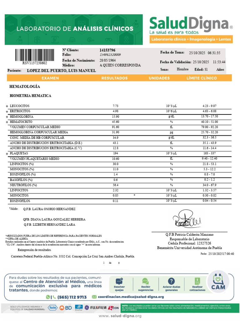 Resultados de Análisis Clínicos de Luis Manuel | PDF | Pruebas medicas ...
