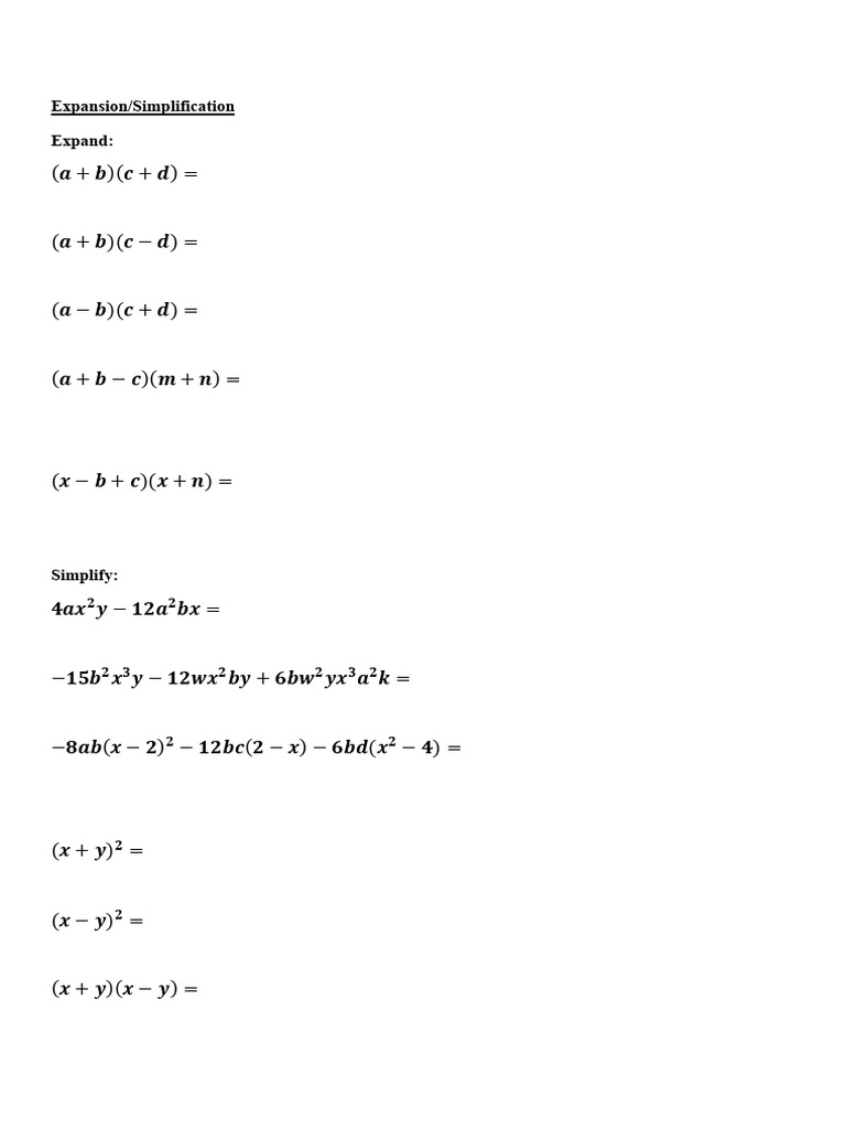 Algebra 03-Expansion, Simplification, Factorisation | PDF