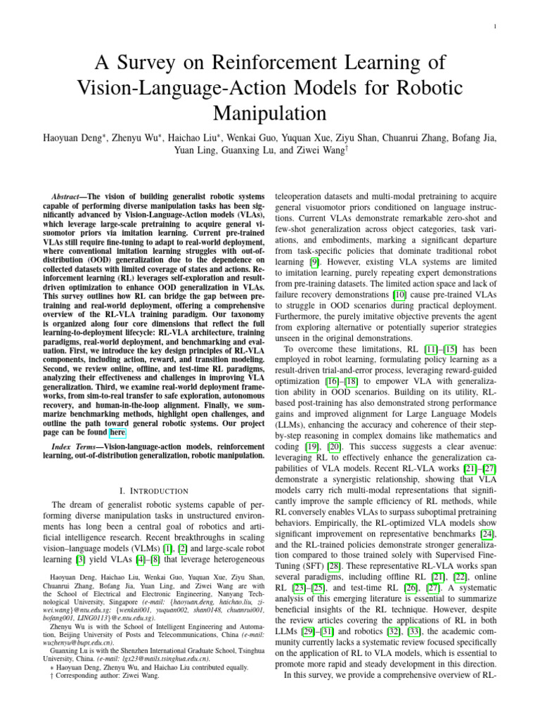 A Survey On Reinforcement Learning of Vision-Language-Action Models For ...