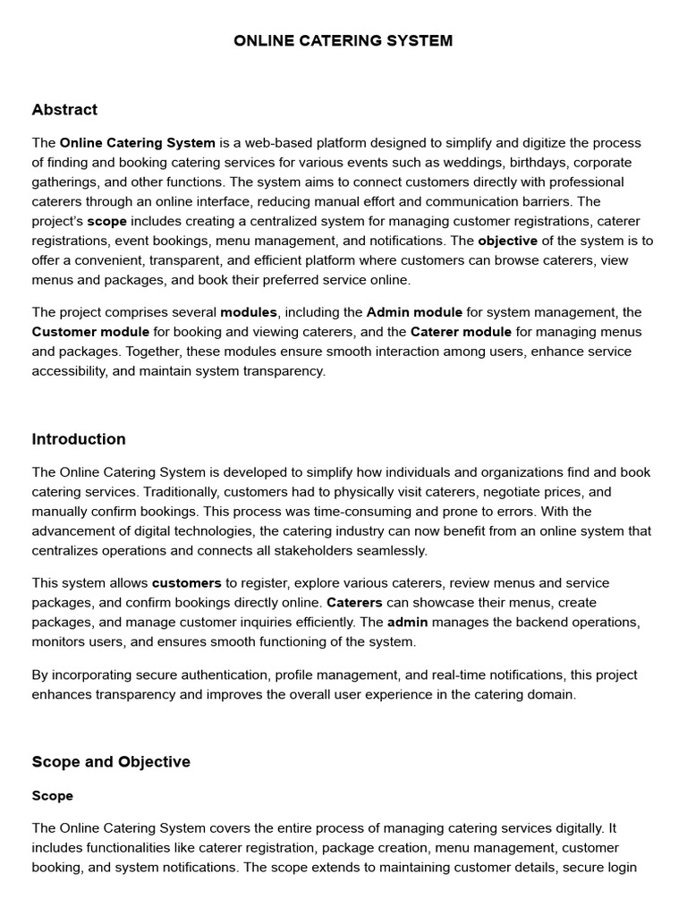 Online Catering Service Booking System | PDF | Software Development ...