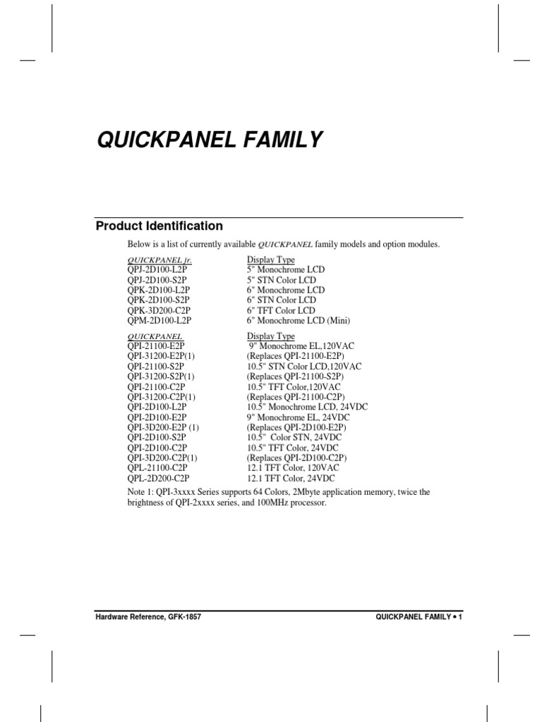 QUICKPANEL Family Hardware Guide | PDF | Electrical Connector ...