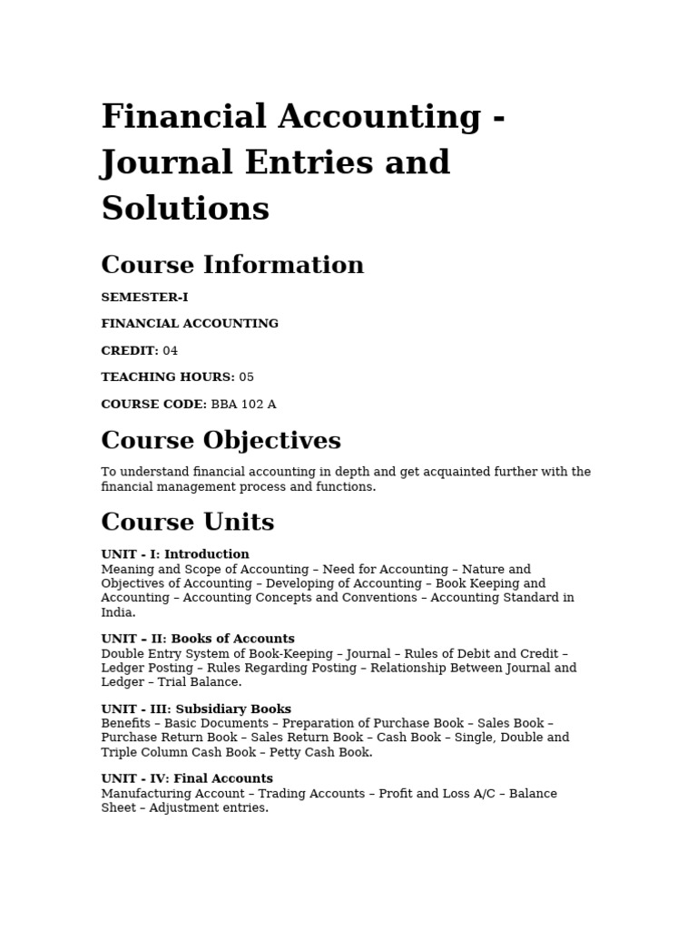 Financial Accounting Journal Entries | PDF | Debits And Credits ...