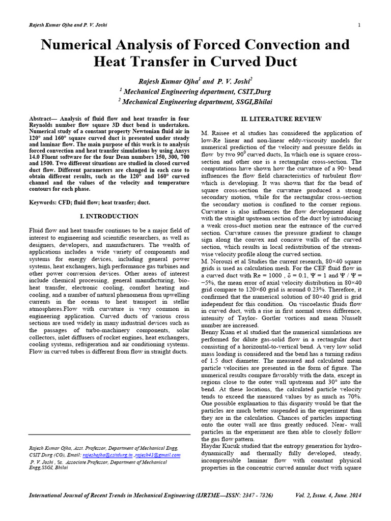 1. Numerical Analysis of Forced Convection and Heat Transfer in Curved ...