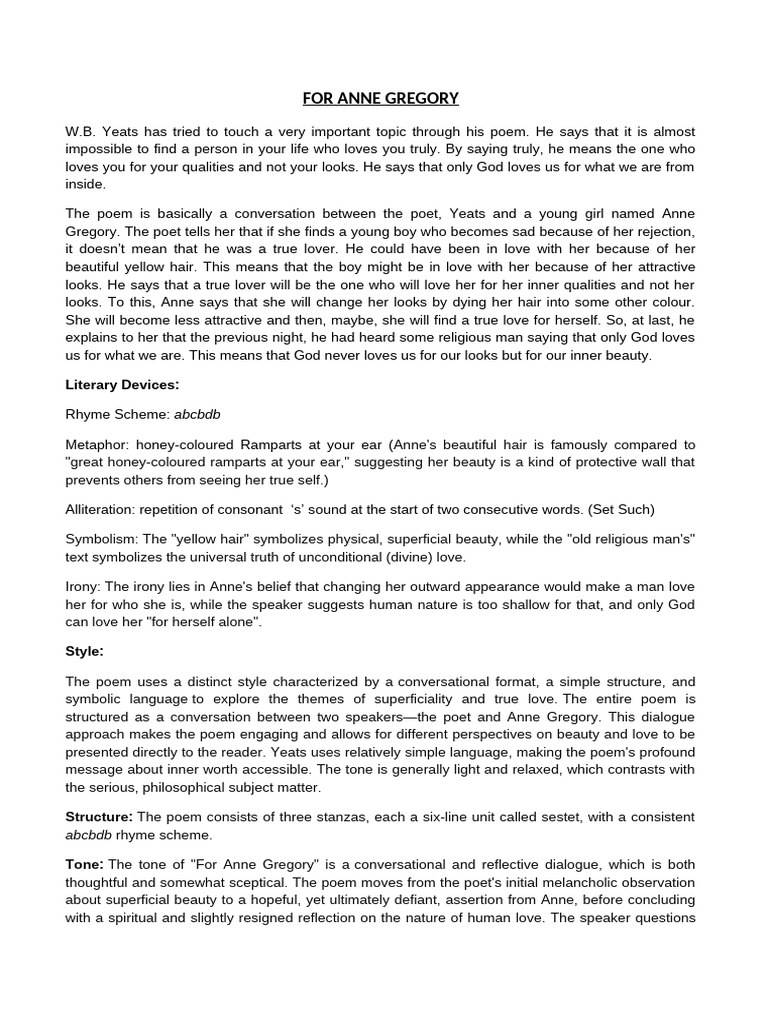 For Anne Gregory | PDF | Poetry | Love