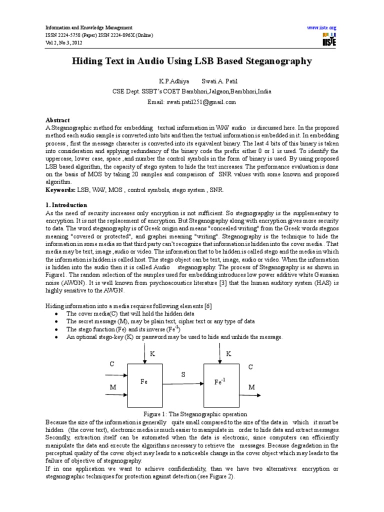 Hiding Text in Audio Using LSB Based Steganography | PDF