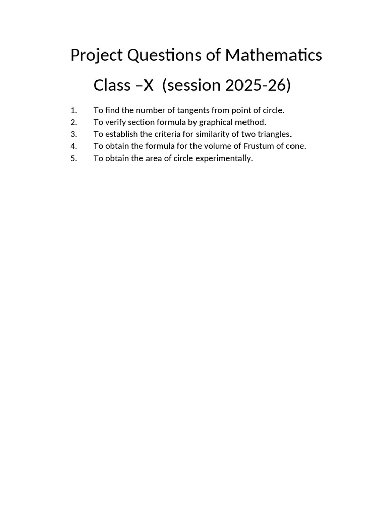 Mathematics Project Questions for Class X | PDF
