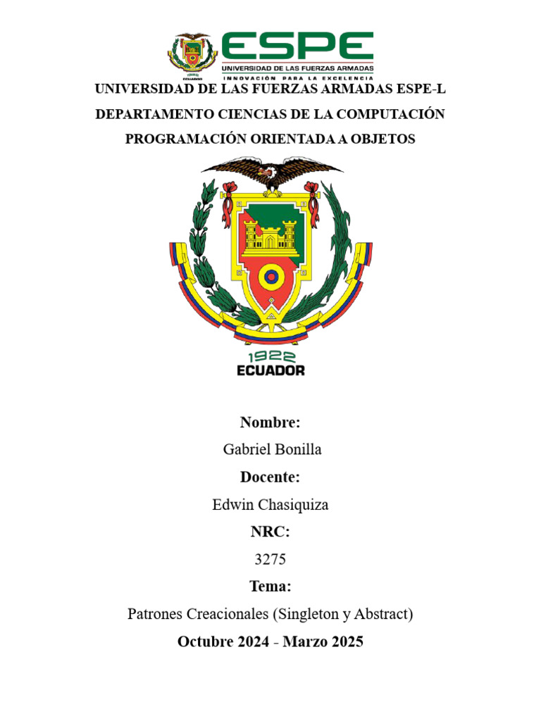 Laboratorio 1.3 Patrones Singleton y Abstract | PDF | Objeto (informática) | Método ...