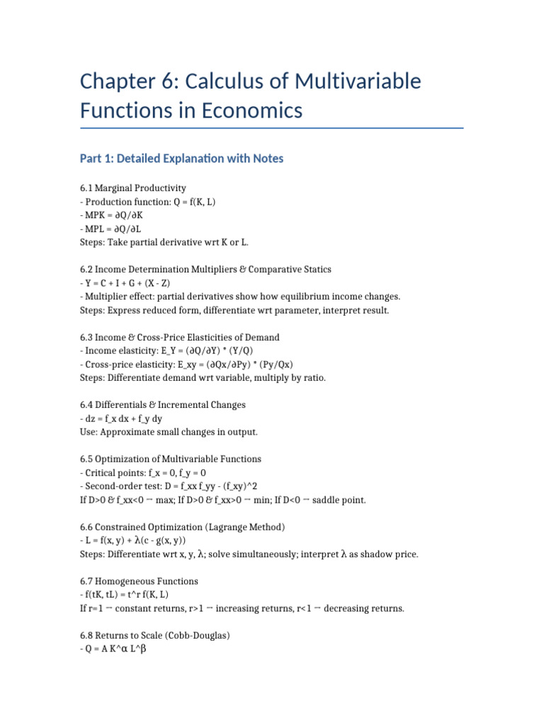 Multivariable Calculus in Economics Guide | PDF