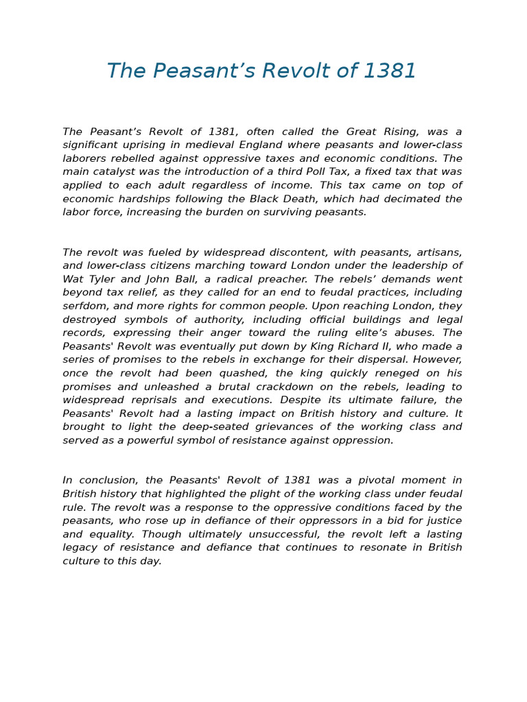 The Peasant's Revolt of 1381 | PDF