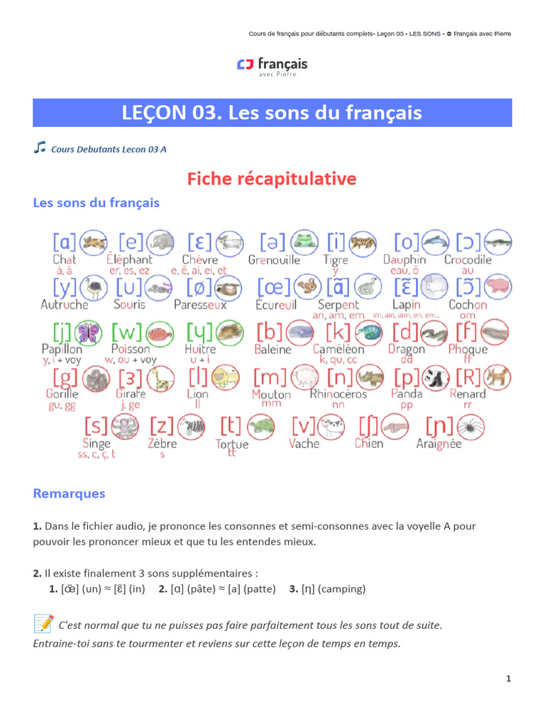 Les Sons du Français - Leçon 03 | PDF | Langue française | Langue anglaise