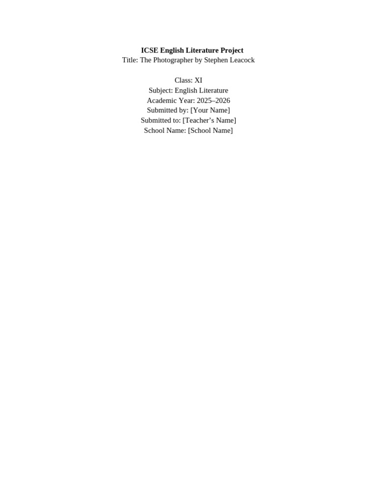 ICSE Project on Leacock's "The Photographer" | PDF | Humour | Satire