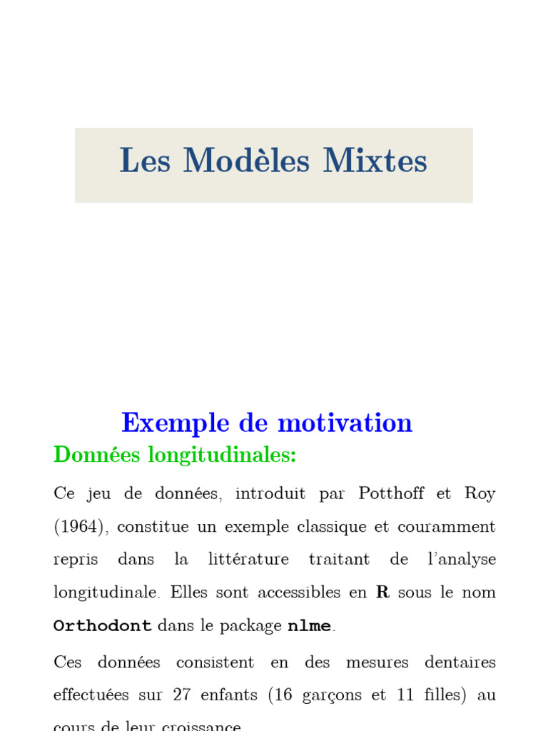 Modèles Mixtes pour Données Longitudinales | PDF | Objets mathématiques ...