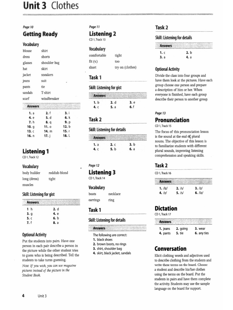 Listening Clothes KEY | PDF