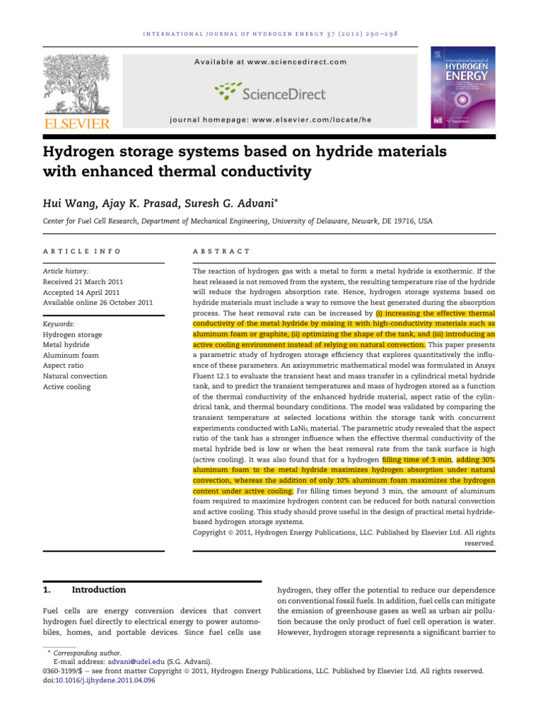Enhanced Thermal Conductivity in Hydrogen Storage | PDF | Hydrogen ...