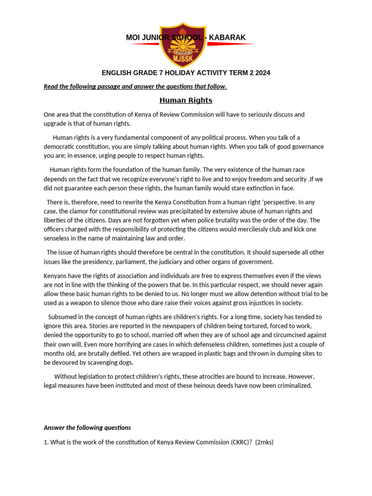 Human Rights in Kenya: Grade 7 Activity | PDF | Human Rights | Rights