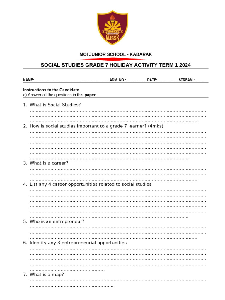Grade 7 Social Studies Holiday Activity | PDF | Chess | Chess Theory