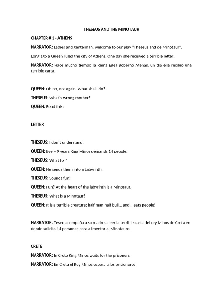 Theseus and the Minotaur Play Script | PDF | Minotaur | Theseus