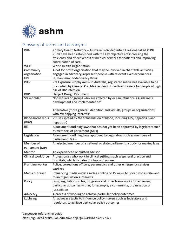 Glossary of Terms and Acronymsv2 | PDF | Health Care | Health Sciences