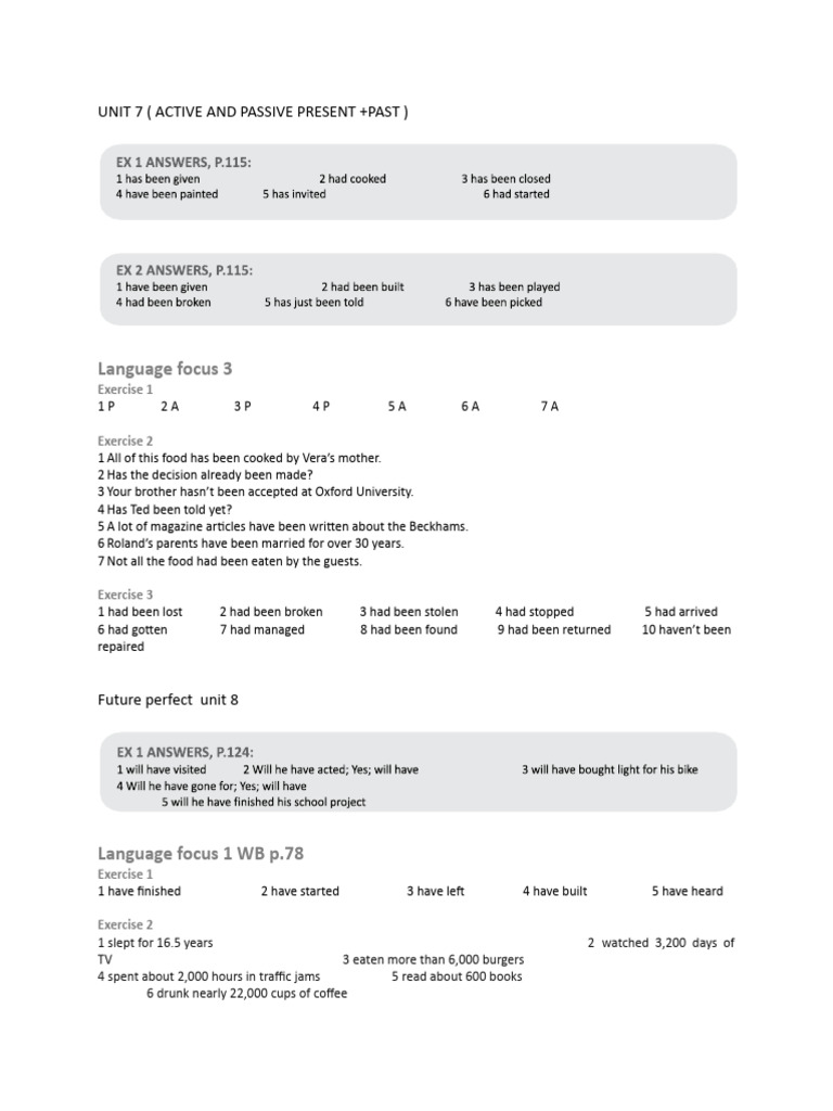 Unit 7+8 (Active and Passive Present Perfect +past Perfect+Future ...