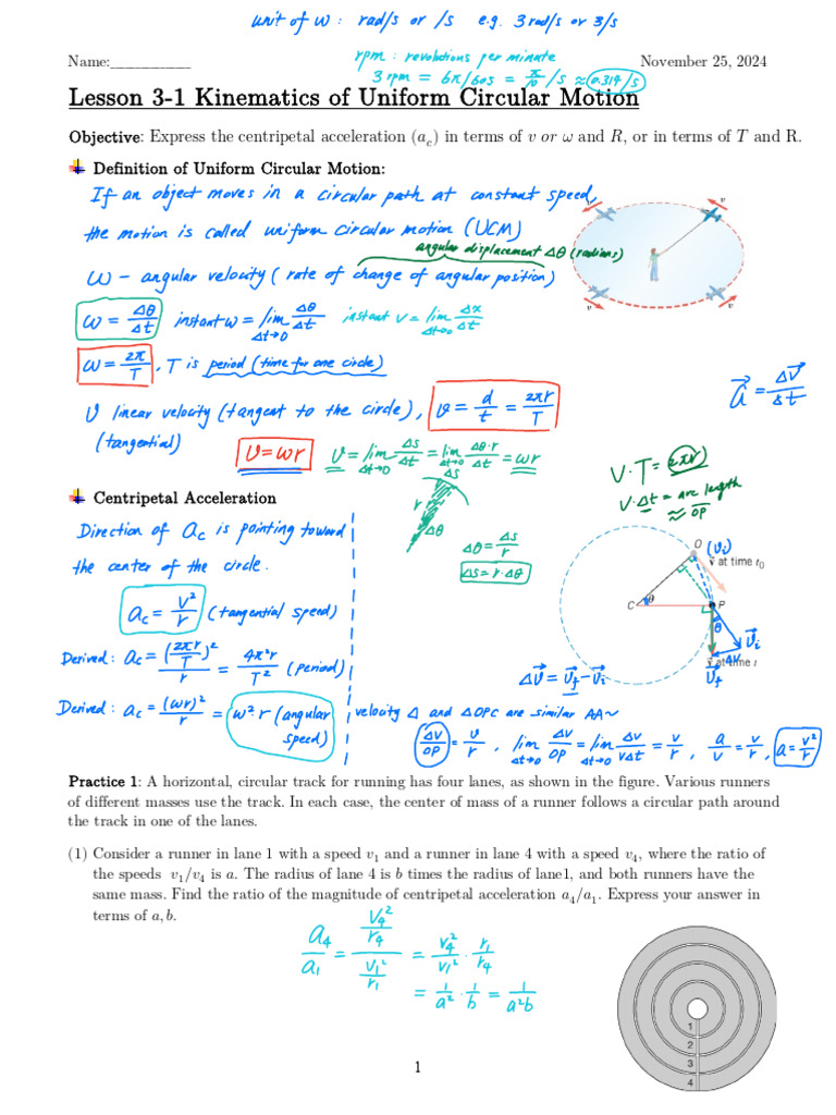 Kinematics of Uniform Circular Motion | PDF | Acceleration | Kinematics
