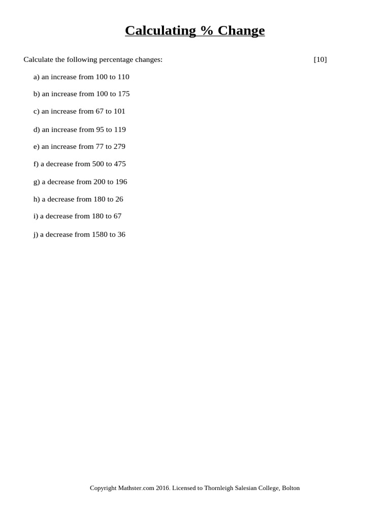 Percentage Change | PDF