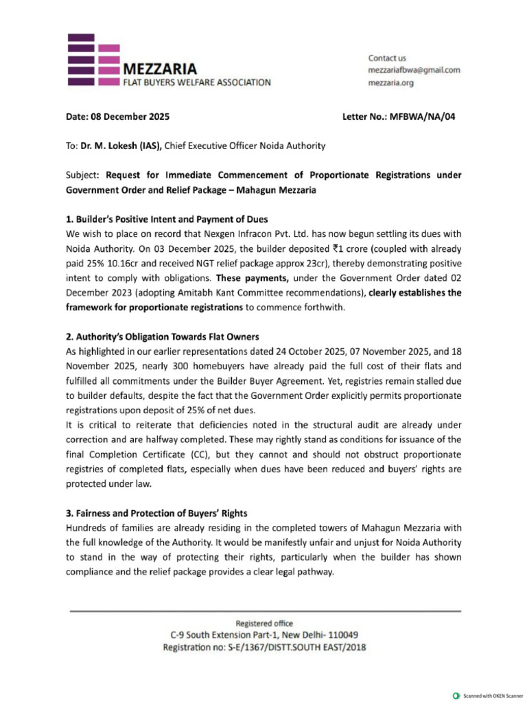 08DEC25 - NA CEO - Request for Immediate Commencement of Proportionate ...
