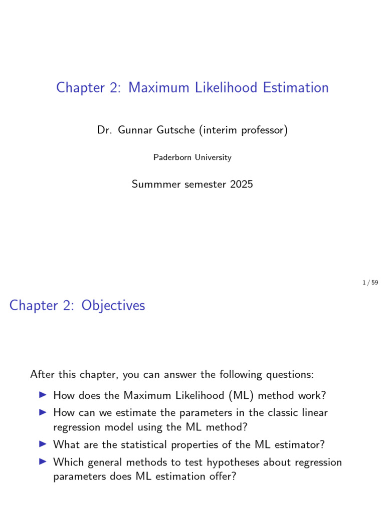 Chapter 2 Maximum Likelihood Estimation | PDF | Estimator | Ordinary Least Squares