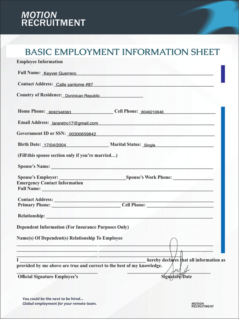 Employment Form | PDF