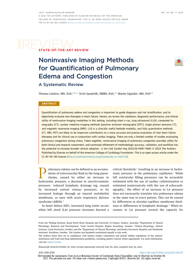 Noninvasive Imaging for Pulmonary Edema | PDF | Medical Imaging | Ct Scan