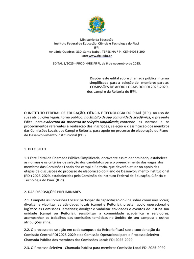 Chamada Pública para Comissões PDI 2025-2029 | PDF | Estágios ...