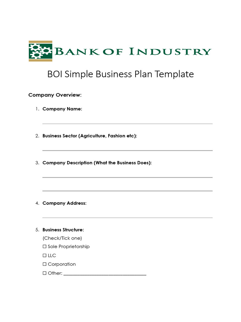Boi Business Plan Template | PDF
