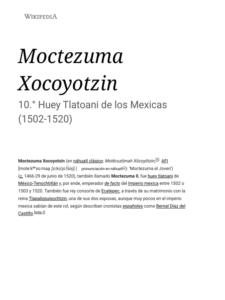 Moctezuma II: Emperador Mexica y Conquista | PDF | azteca