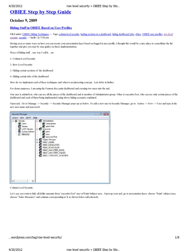 Row Level Security OBIEE Step by Step Guide | PDF | Business Intelligence | User (Computing)