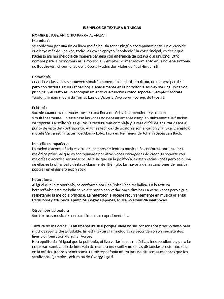 Ejemplos de Textura Ritmicas | PDF | Formas musicales | Composiciones ...
