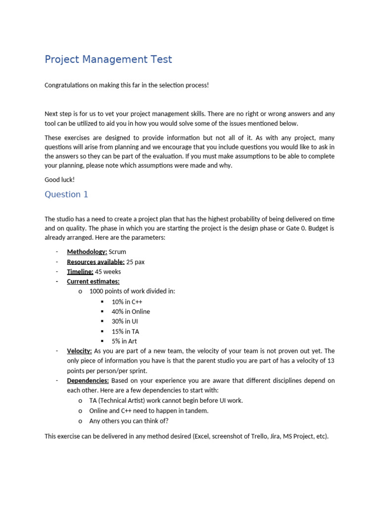 Project Management Skills Assessment Test | PDF | Project Management