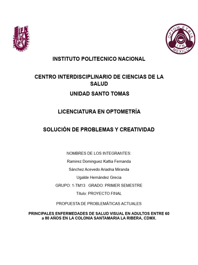 Proyecto Solución de problemas | PDF | Glaucoma | Miopía