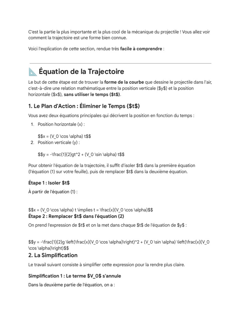 Trajectoire d'un projectile : parabole expliquée | PDF | Physique ...