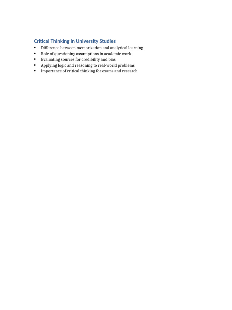 Critical Thinking in University Studies | PDF