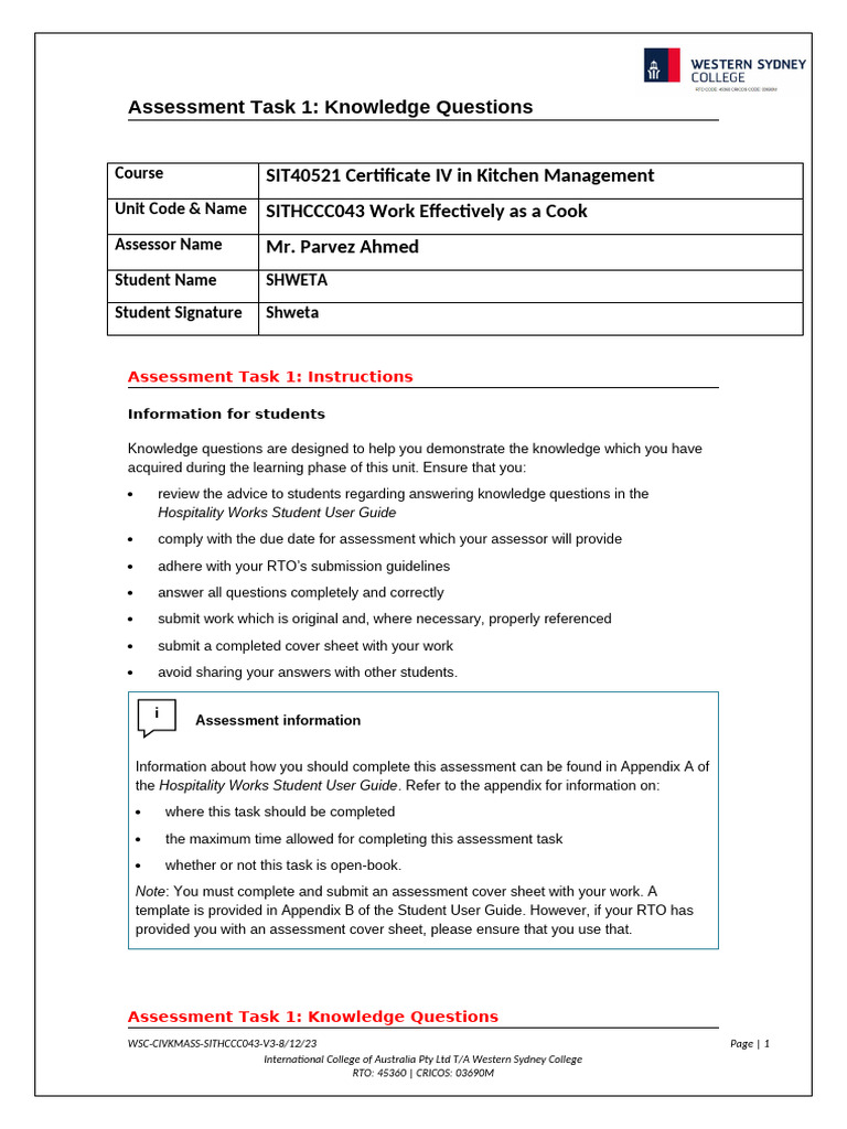 Kitchen Management Knowledge Assessment | PDF | Hand Washing | Cooking