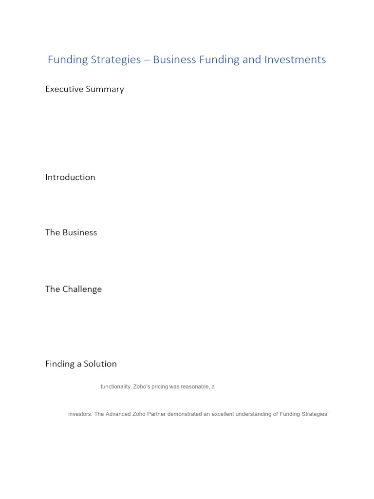 funding-strategies-casestudy Zoho | PDF | Investing | Private Sector