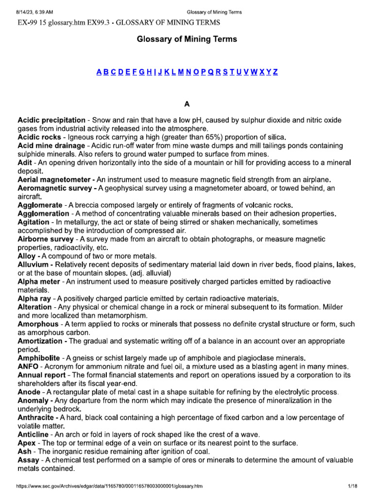 Glossary of Mining Terms | PDF