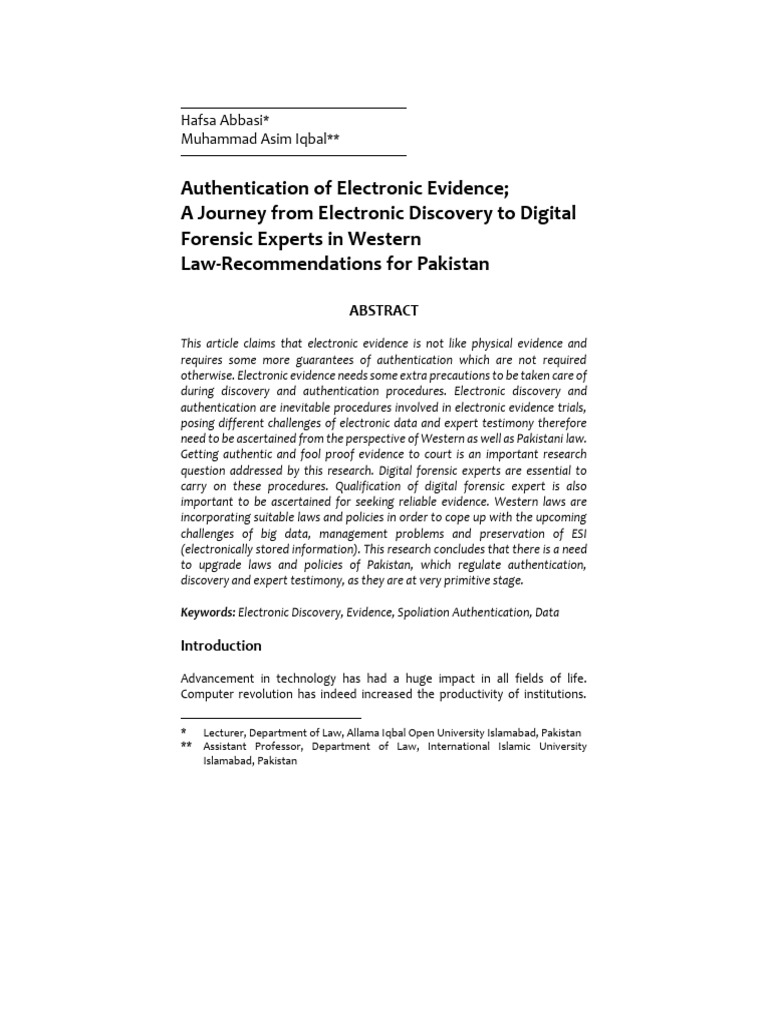 Electronic Evidence Authentication in Law | PDF