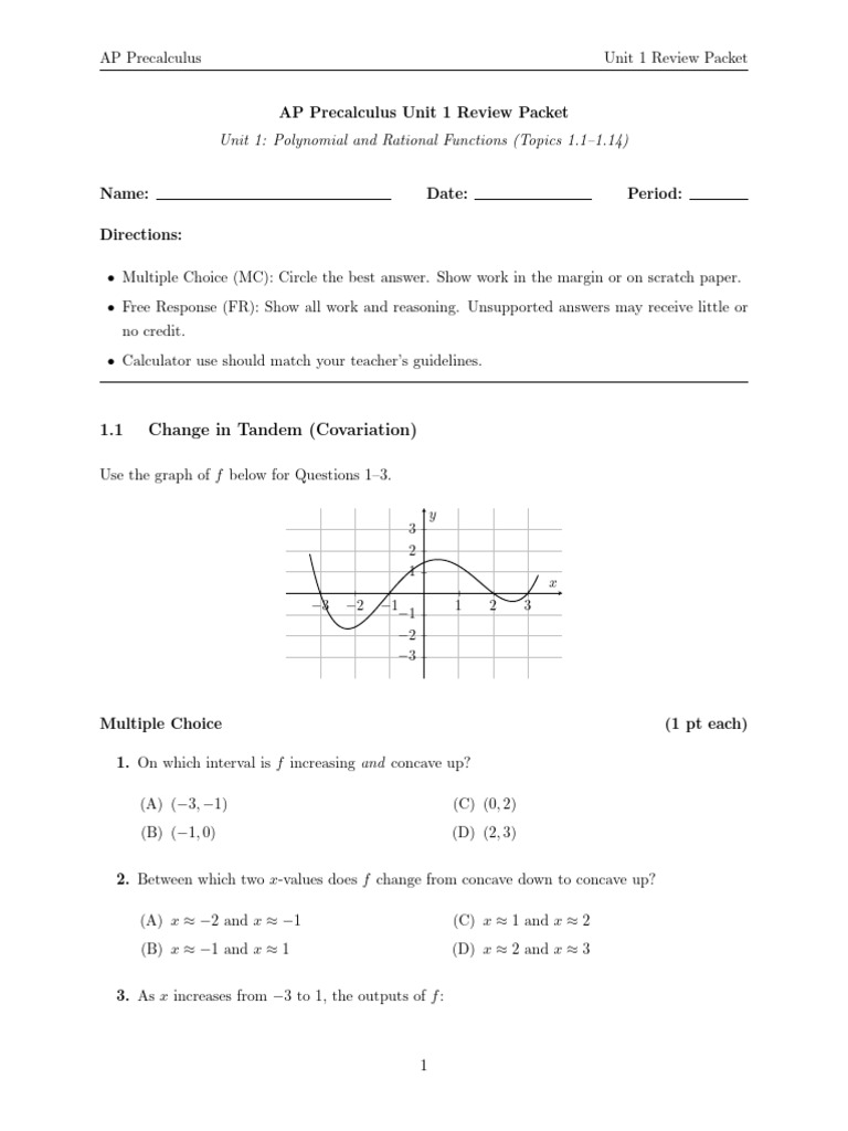 AP Precalculus Unit 1 Review Guide | PDF | Polynomial | Numerical Analysis