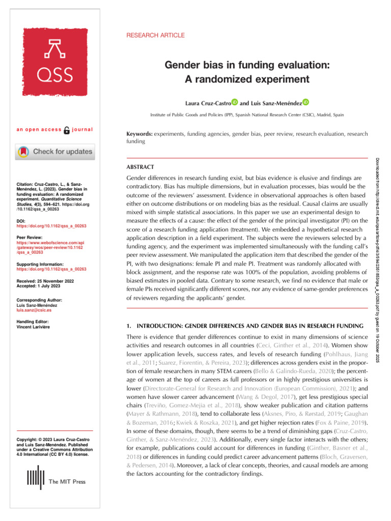 Gender Bias in Funding Evaluation | PDF | Experiment | Evaluation