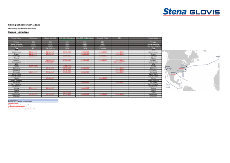 Sailing Schedule Stena Glovis CW41 Transatlantic | PDF | Shipping ...
