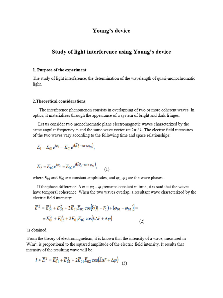 8-Young's Device Experiment and Presentation | PDF | Waves | Coherence ...