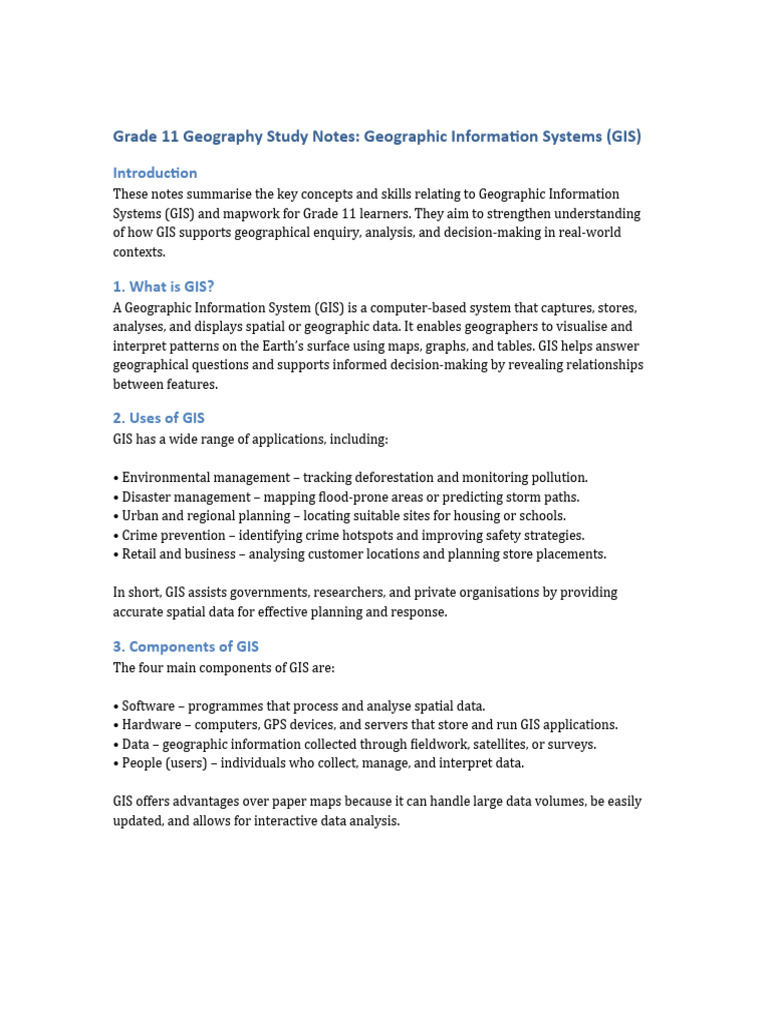 Grade 11 GIS Study Notes and Skills | PDF | Geographic Information ...