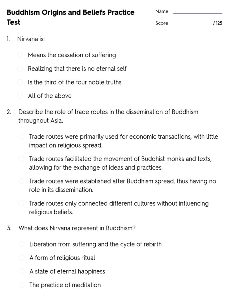 Buddhism Origins and Beliefs Practice Test - Quizlet | PDF | Four Noble ...