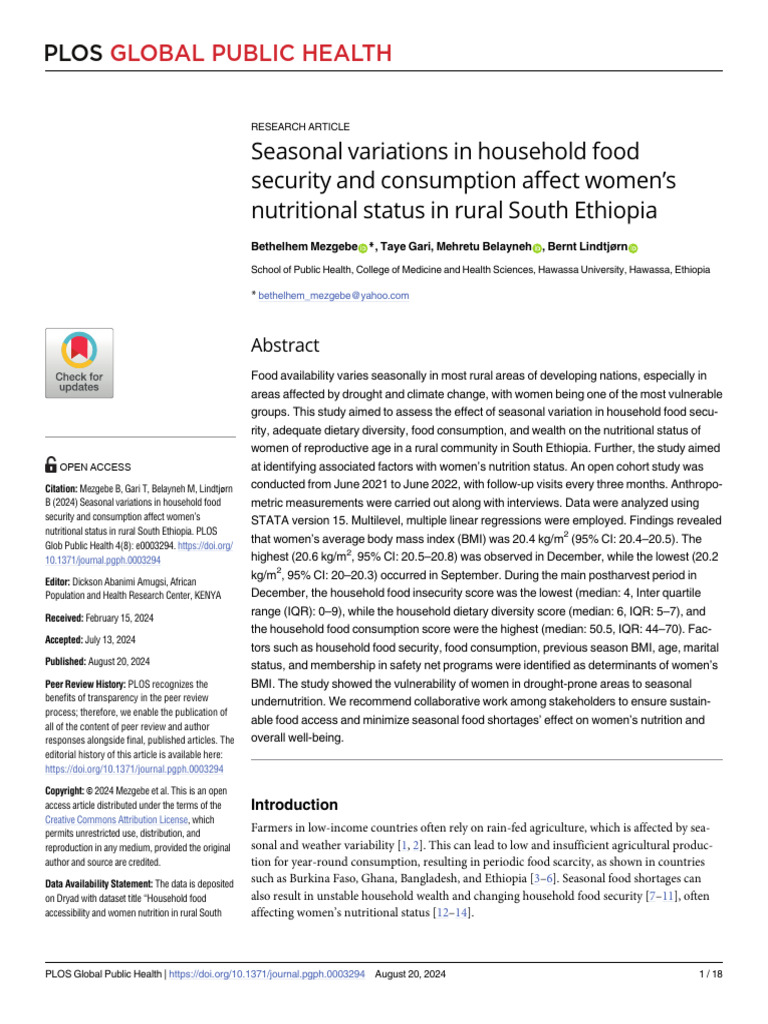 Seasonal Variations in Household Food Security and Consumption Affect ...